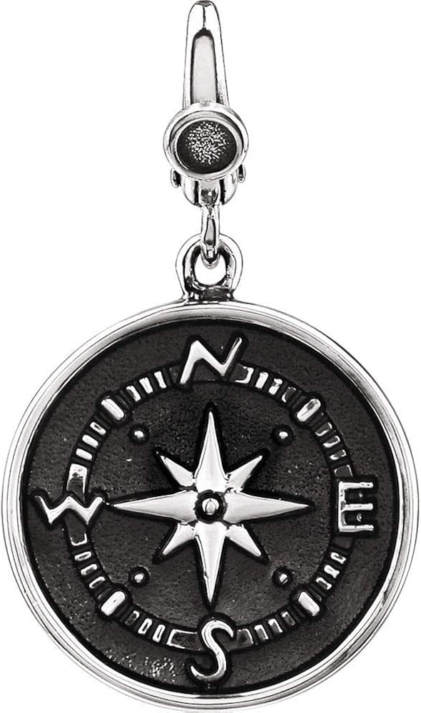 Amazon.com: Solid 925 Sterling Silver Compass Pendant Charm (Width ...