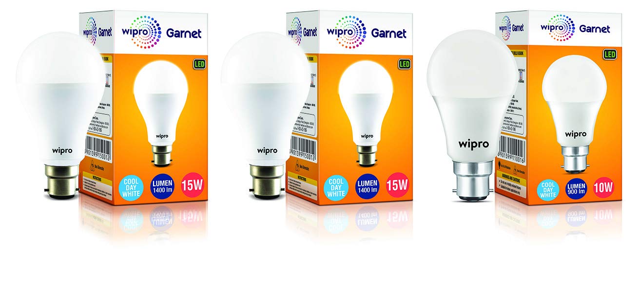 Buy wipro 15W, 15W, 10W B22 LED Bulb, 3 LED Bulbs, (N15001 + N15001 ...