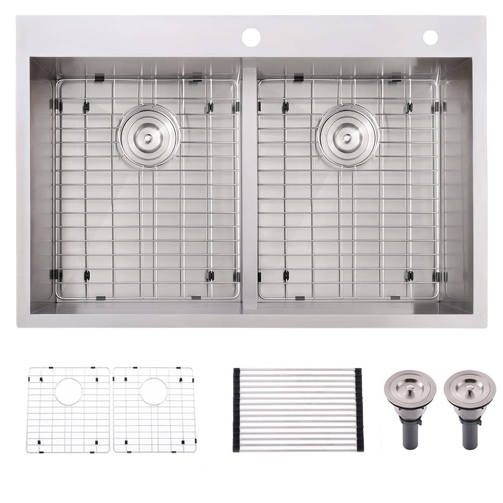 33 Inch Double Bowl Kitchen Sink Drop In -Bokaiya 33x22 Drop In Kitchen ...