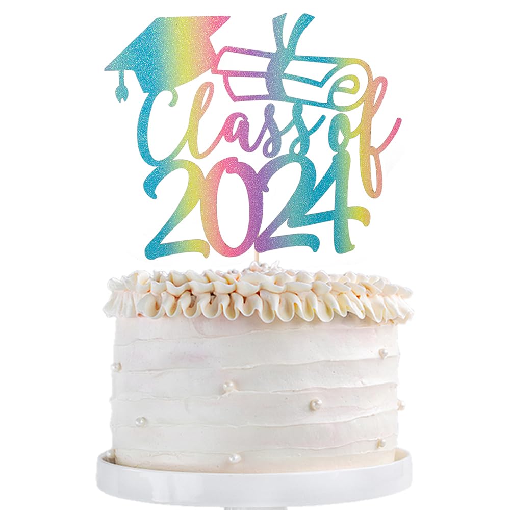 Qertesl Gold Class of 2024 Congrats Grad Cake Topper Glitter Graduation ...