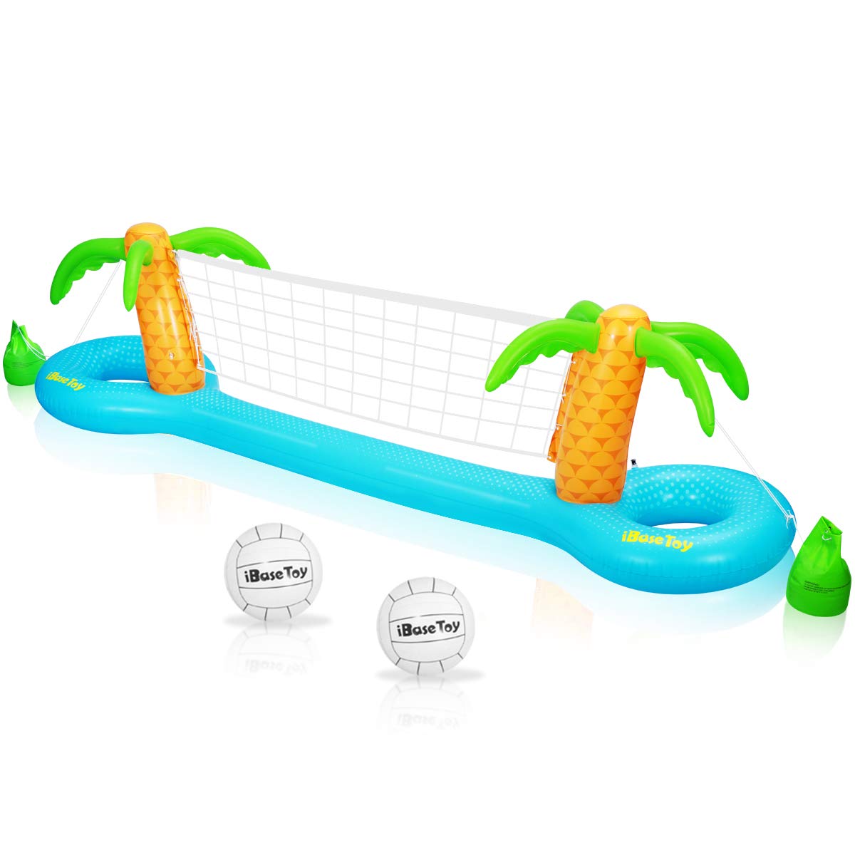 iBaseToy Inflatable Pool Volleyball Game Set with Adjustable Net and 2 ...