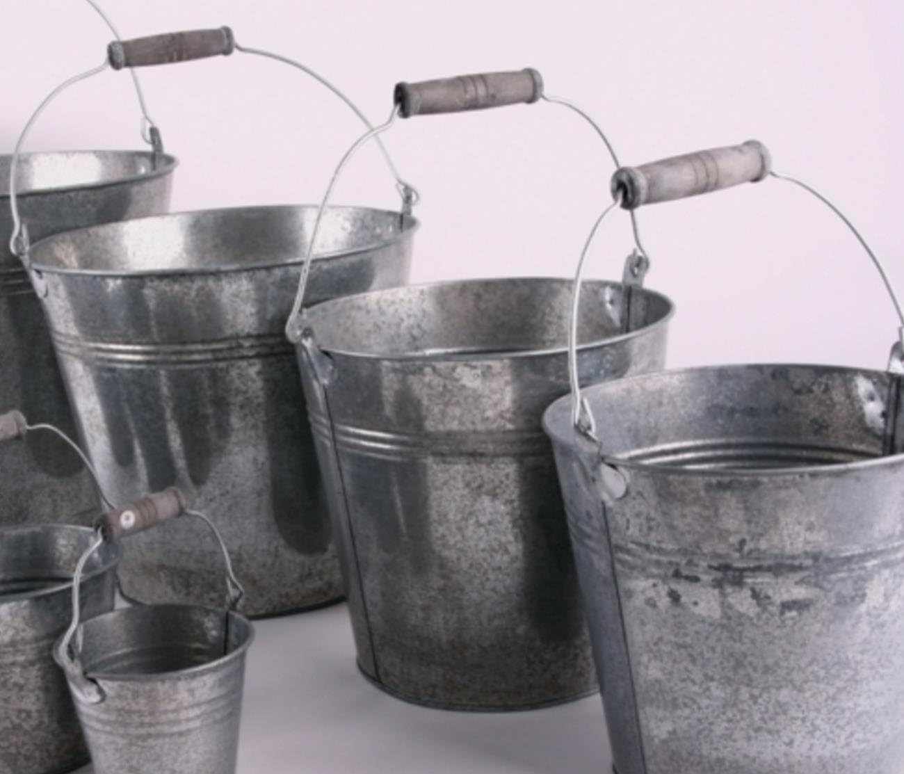 2er Set verzinkte Deko Eimer Metalleimer. Höhe ohne Henkel 15cm. 2 ...