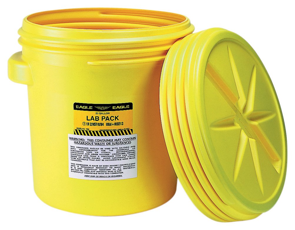 Eagle 1650 Yellow Blow-Molded HDPE Lab Pack with Screw Top Lid, 20 ...