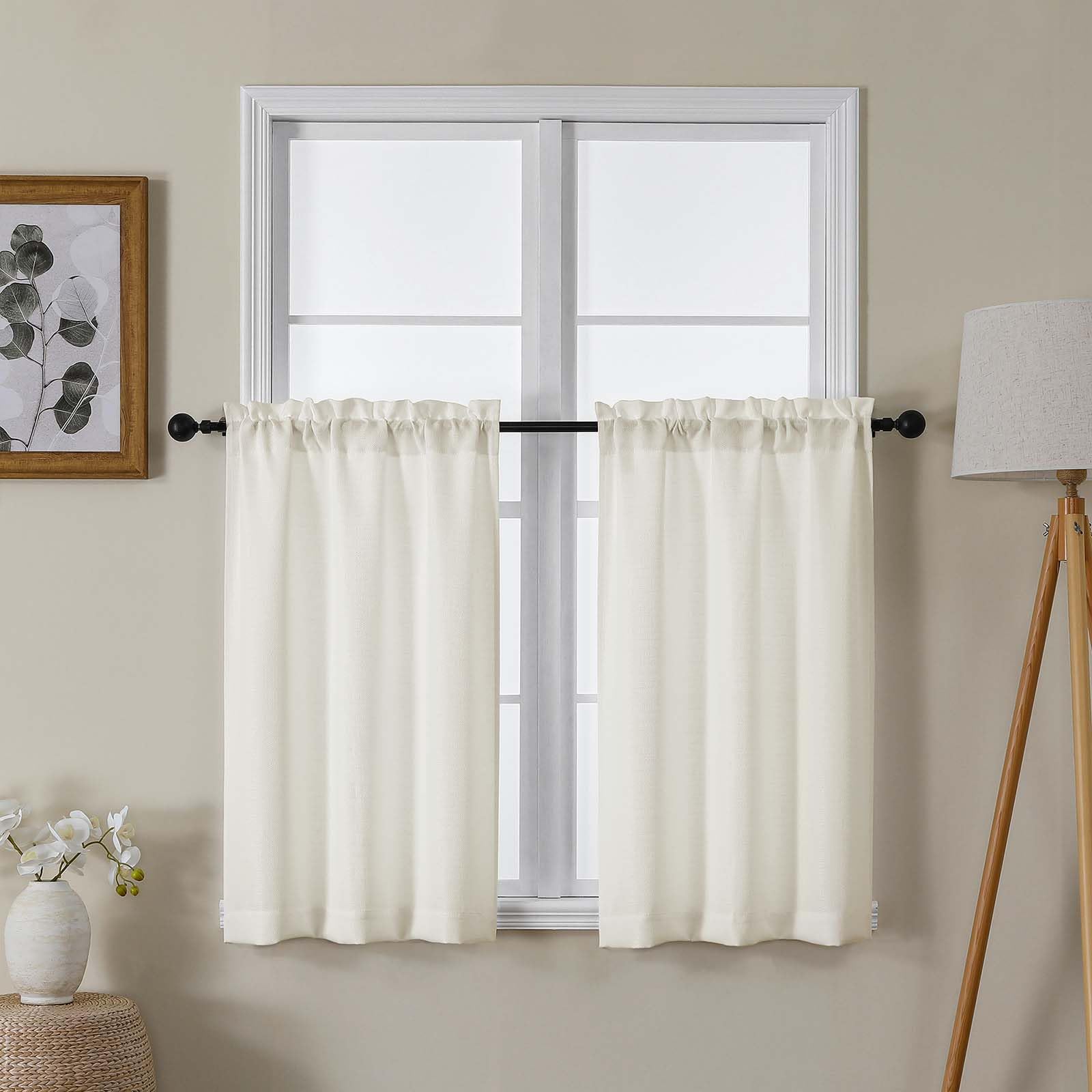 Lecloud Bessie Ivory Kitchen Curtains 36 Inch Length 2 Panels, Faux ...