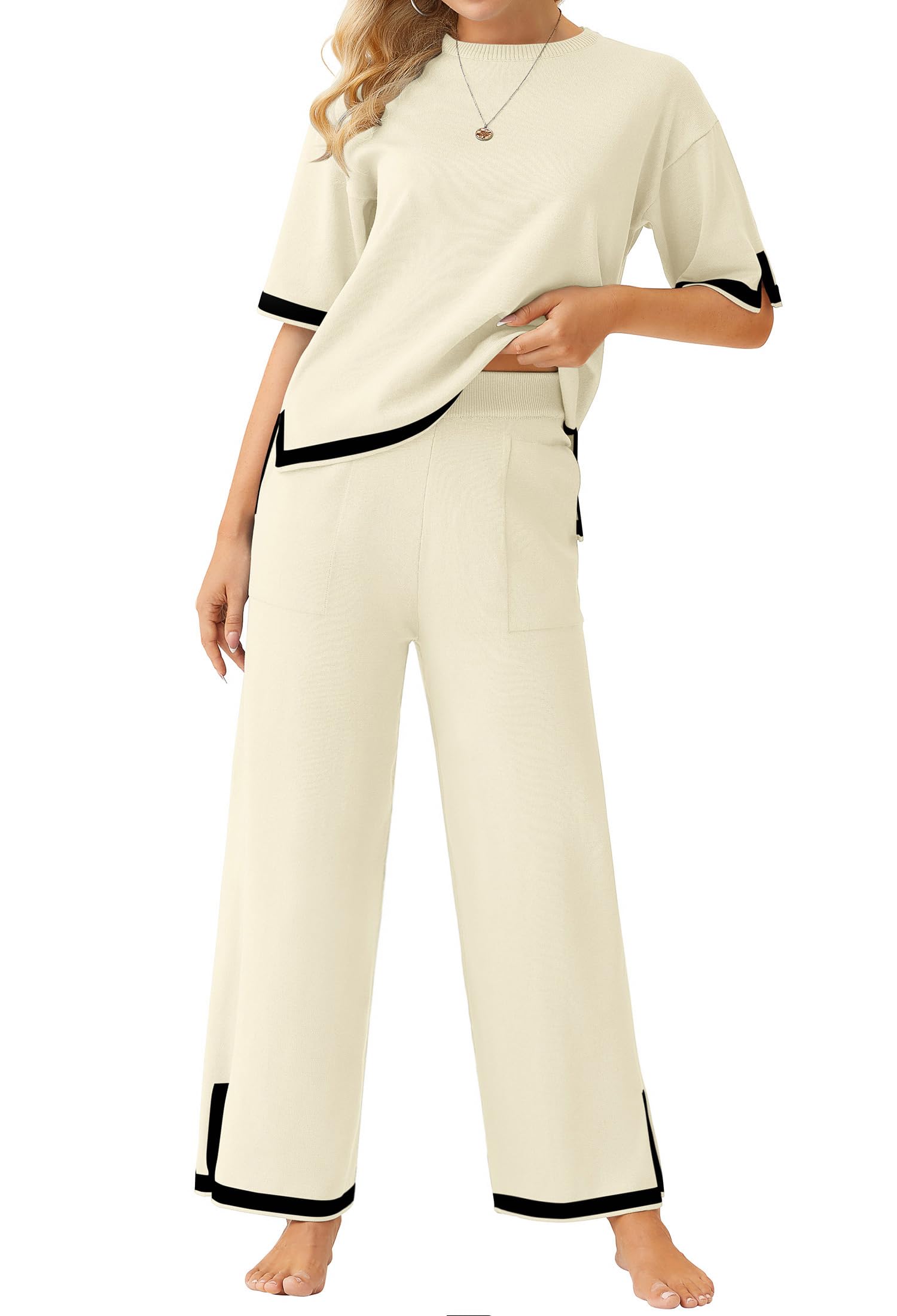 NORACORA Knit Sweater Sets for Women 2 Piece Outfits Cute Matching ...
