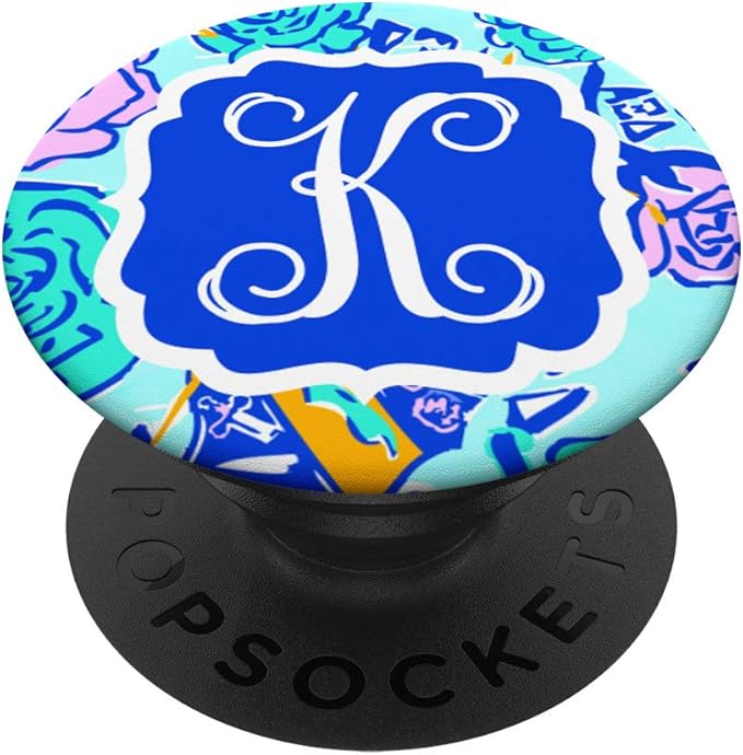 Amazon.com: Personalized Pop Socket K Initial Blue Pink Rose ...