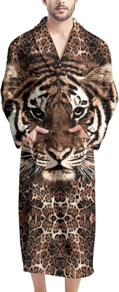 Poceacles Animal Tiger Face Print Men's Bathrobes Lightweight Soft Robe ...