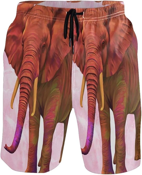 Pink Abstract Hot Elephant Mens Swim Trunks Beach Shorts Quick Dry ...