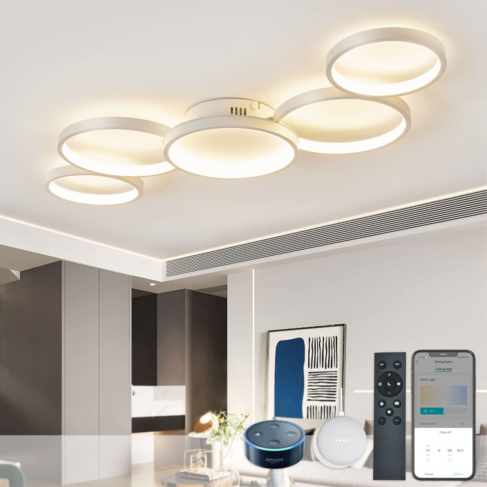 SKY ANGLE Flush Mount Ceiling Light,5 Rings Modern Ceiling Light ...