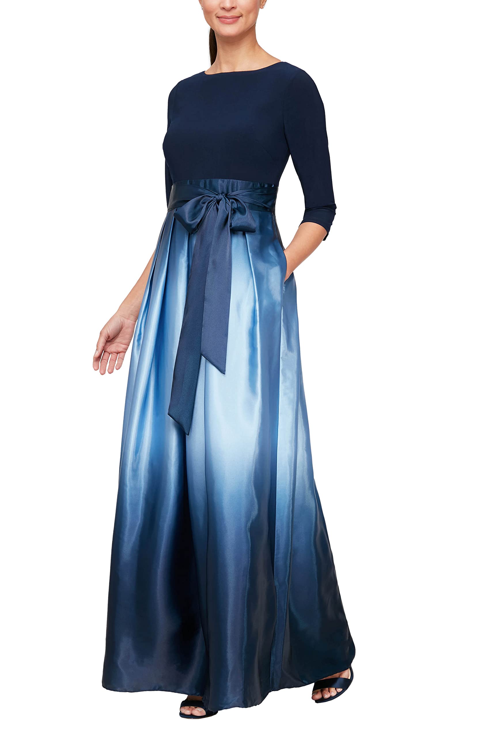 S.L. Fashions Women's Long Satin Mother of The Bride Dress with Pockets ...