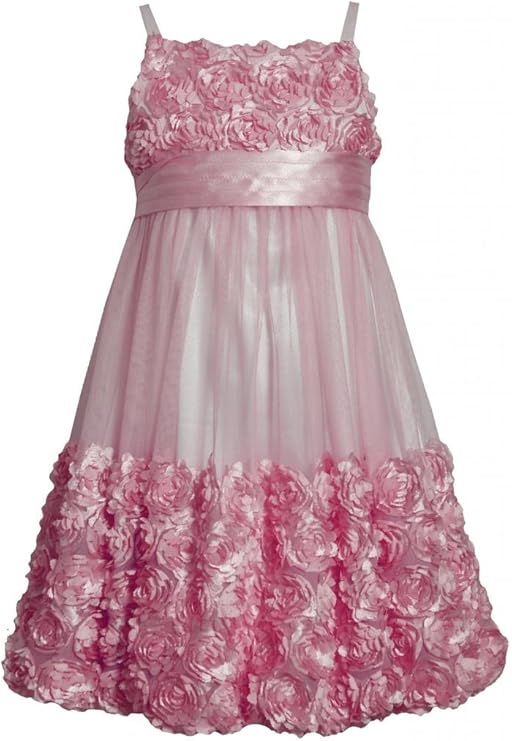 Amazon.com: Bonnie Jean Pink Die Cut Bonaz Rosette Mesh Bubble Dress ...