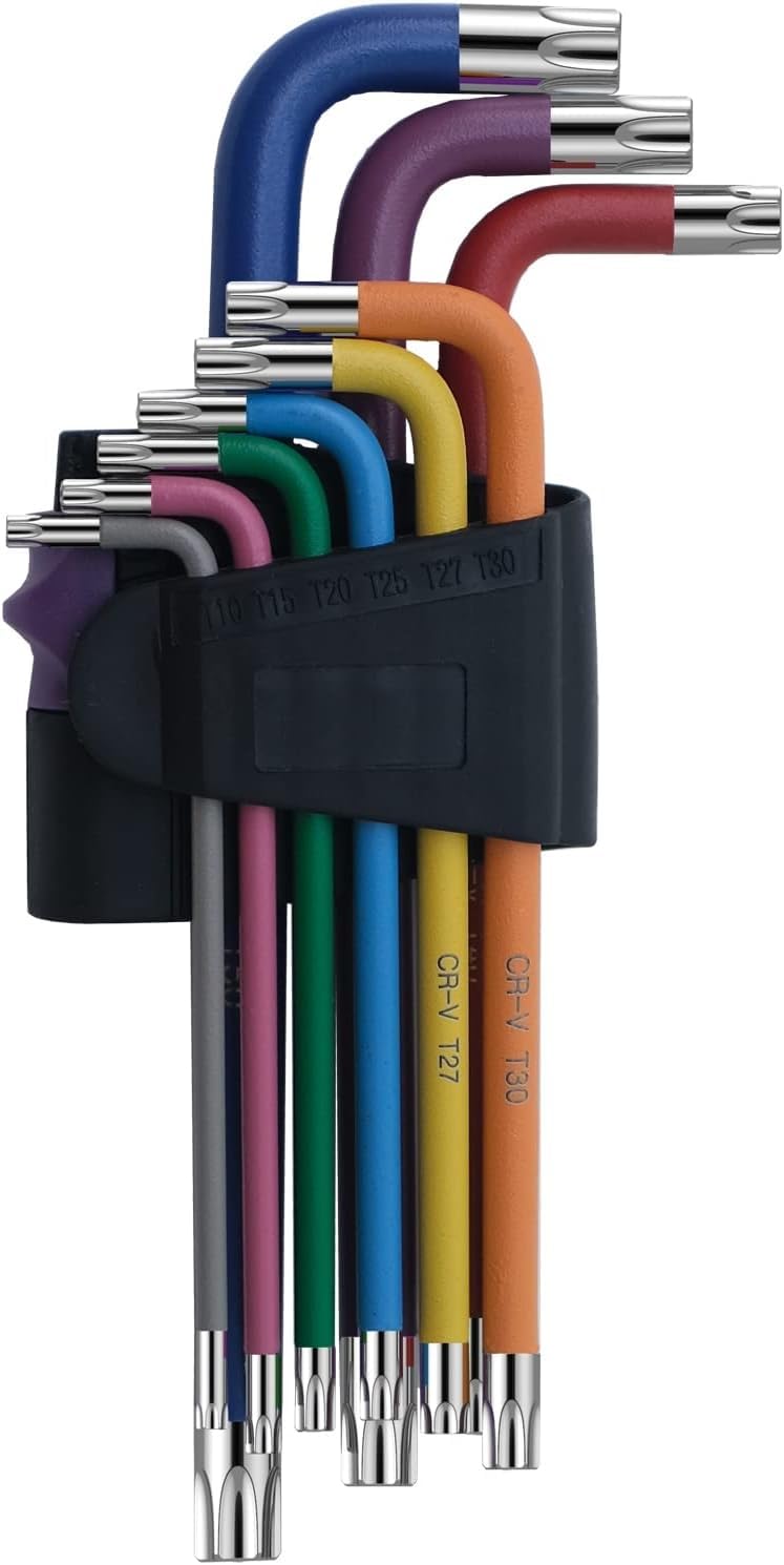 TOOGOND 9 Pc Hex Key Allen Wrench Set, Torx TRX Star Coloured Wrench ...