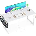 Amazon.com: KKL Small Desk with Power Outlets and USB Port Computer ...