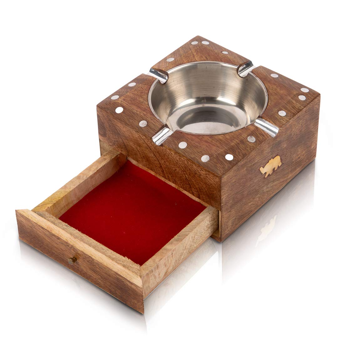 Handcrafted Cigarette Smoking Wooden Ashtray With Compartment For Home ...