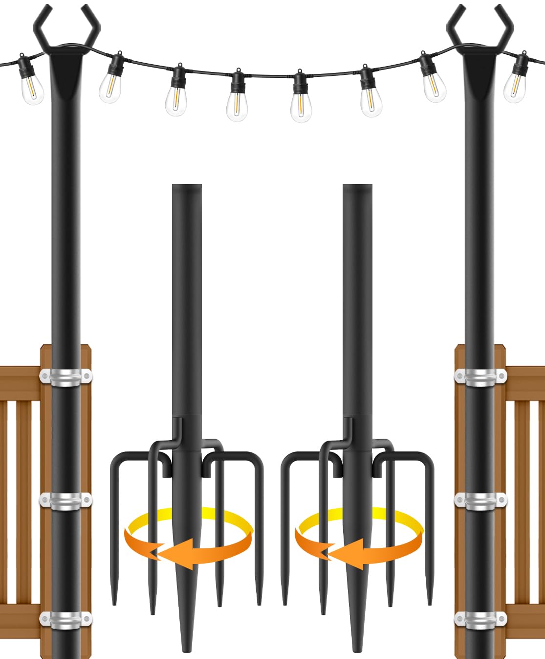 NUERPO String Light Poles,Metal Poles for Hanging Outdoor Light Strings ...