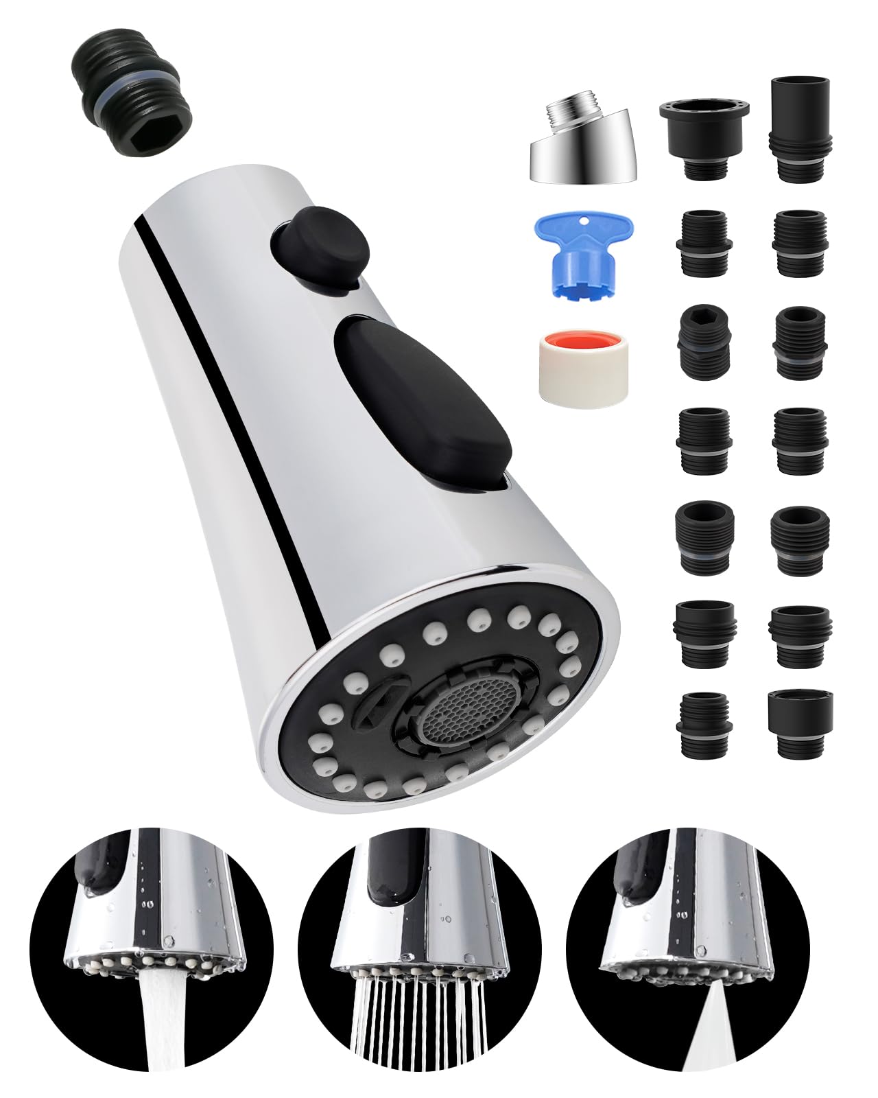 Universal Kitchen Faucet Head Replacement CHROME Finish with 15 Adapter ...