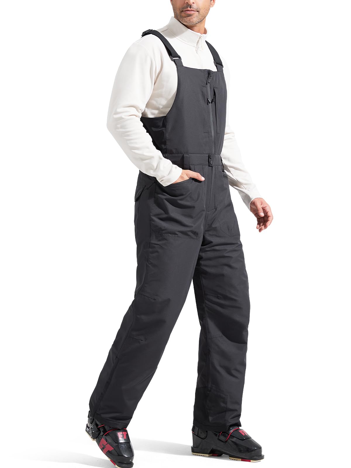 FREE SOLDIER Men's Insulated Waterproof Snow Bibs Ski Overalls(Black,L ...