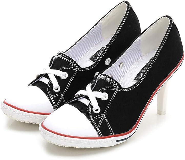 Amazon.com | Women Denim Canvas Stiletto High Heel Shoes Lace up Anti ...