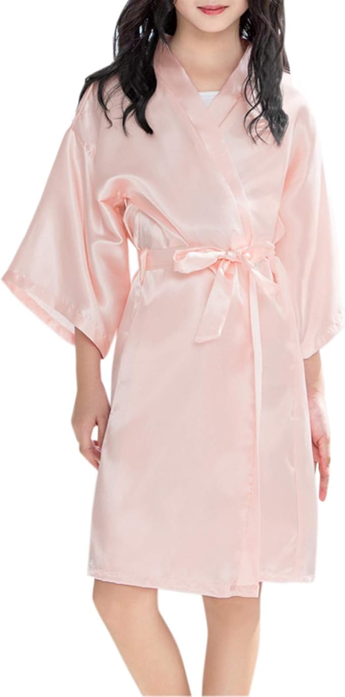 Kids Childrens Satin Silk Kimono Robe and Nightdress Set Dressing Gown ...