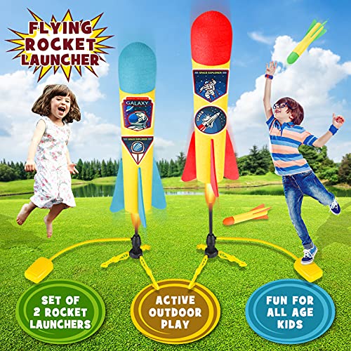 BEEFHN Toy Rocket Launcher for Kids, Incl 2 Launchers & 8 Foam Rockets ...