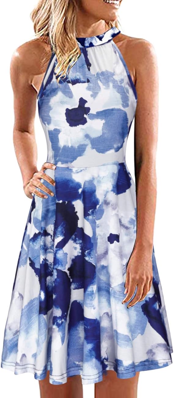 ULTRANICE Women's Halter Neck Floral Summer Casual Sundress(Floral11, S ...