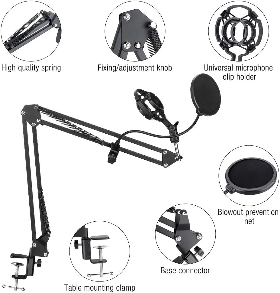 Gobesty Microphone Arm Stand, Microphone Stand Desk, Microphone Arm ...