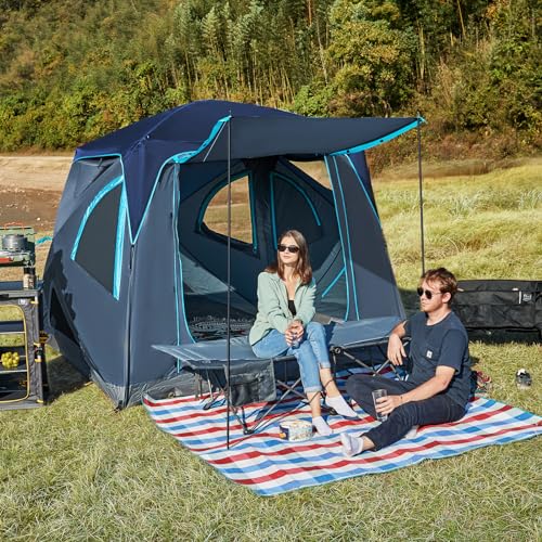 TIMBER RIDGE Instant Pop Up Hub Tent, 4 Person Portable Weather Resistant Camping Tent, 60 ...