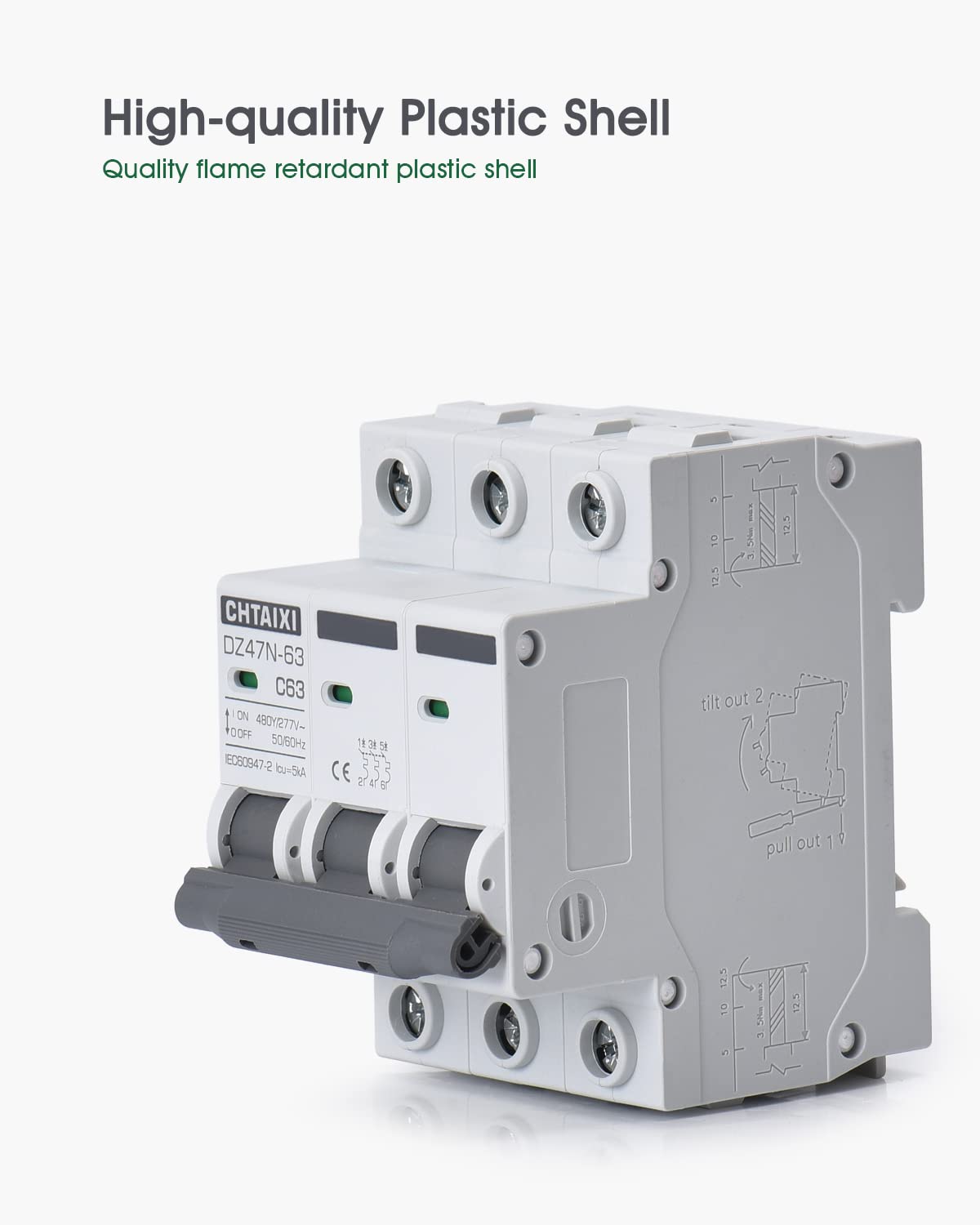 Chtaixi AC Miniature Circuit Breaker, 6 Amp 480V 3 Pole DIN Rail Mount Circuit Breaker, Thermal ...