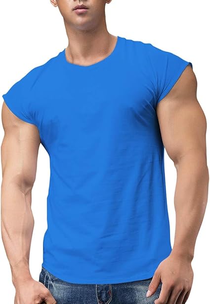 Men Athletic T Shirts Tees Short Sleeve Muscle Cut for Bodybuilding Workout Training Fitness ...