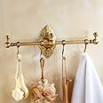 Amazon.com: RustyVioum Wall Mounted Brass Towel Bar with 4 Hooks ...