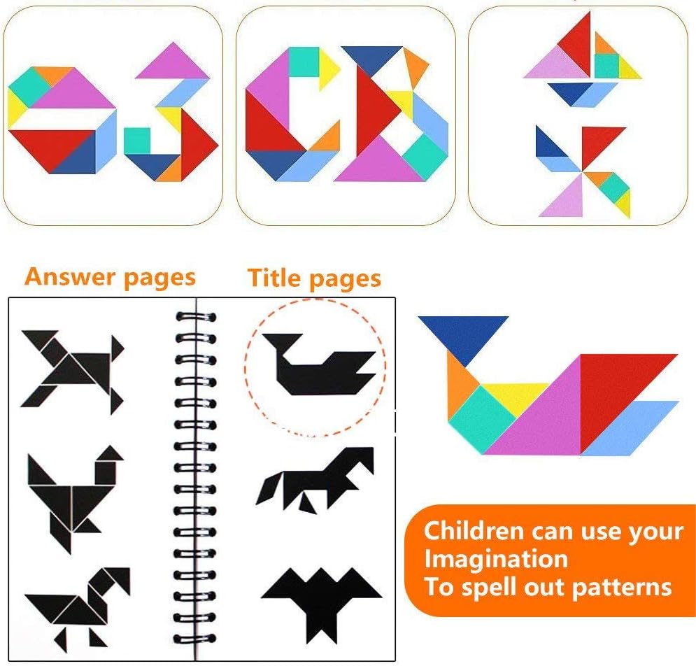 FUQUN 2 Sets of Tangrams Magnetic Travel Tangram Puzzles Book Games ...