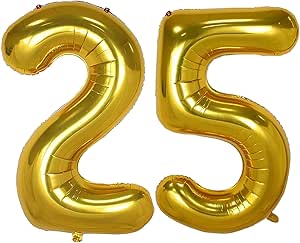 AULE 40 Inch Large 25 Number Balloons Gold, Big Foil Number Balloons ...