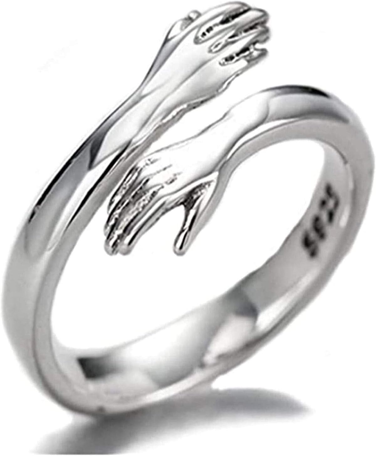 Amazon.com: 2 Pieces Hugging Hands Sterling Silver Adjustable Ring，Give ...