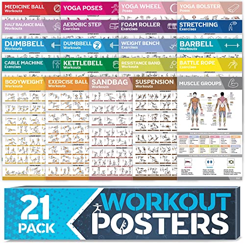 [21-PACK] Laminated Large Workout Poster Set - Perfect Workout Posters ...