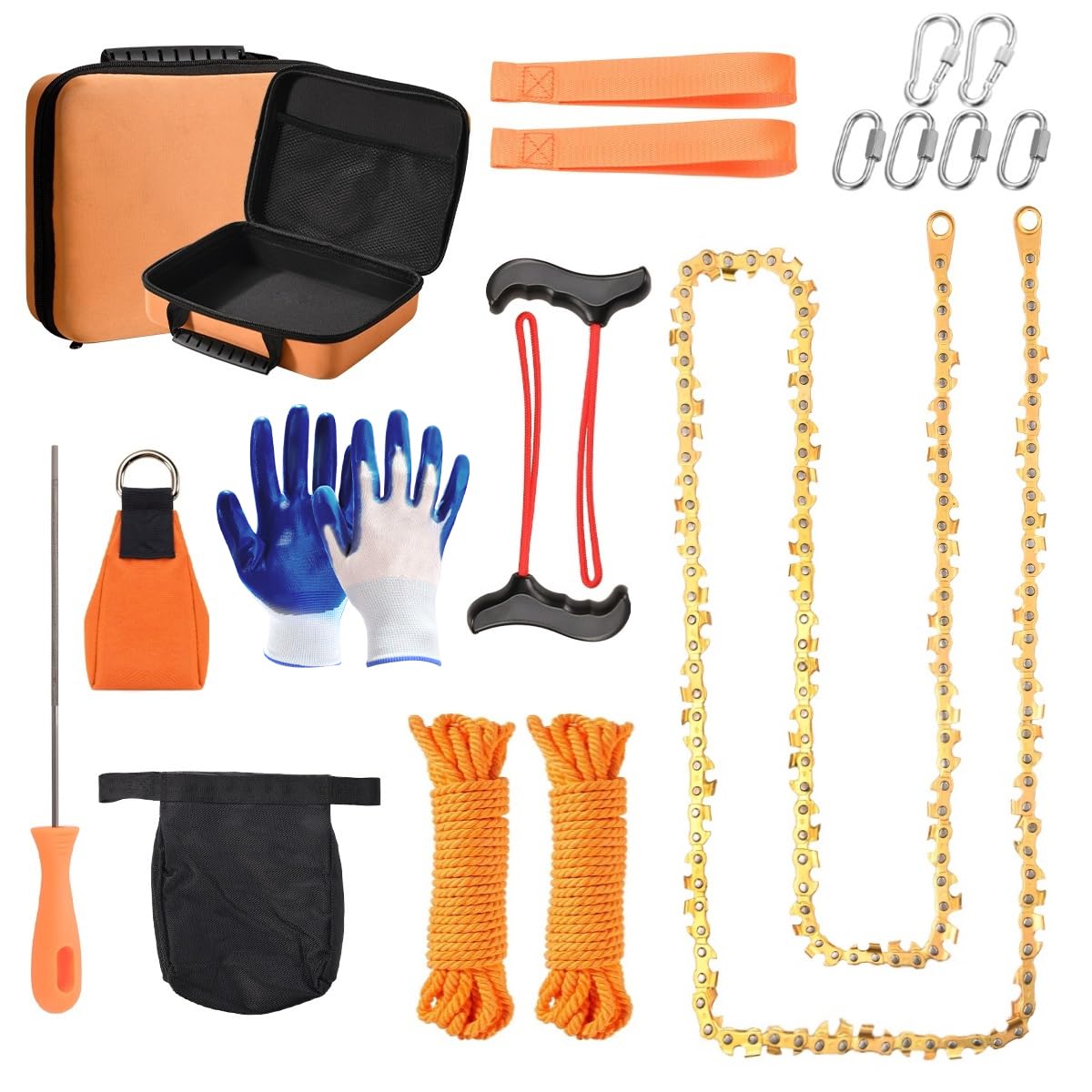 55 Inch Rope Chain Saw with 70 Sharp Teeth & 64 Feet Ropes Kit, Tree ...