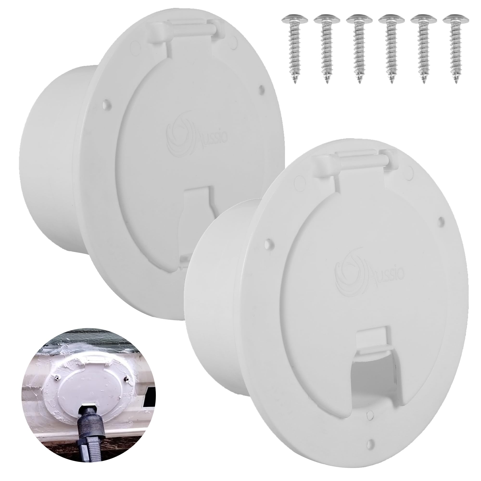 Aussio (2-Pack, White RV Hatch Covers Round Electric Cable Hatches for ...