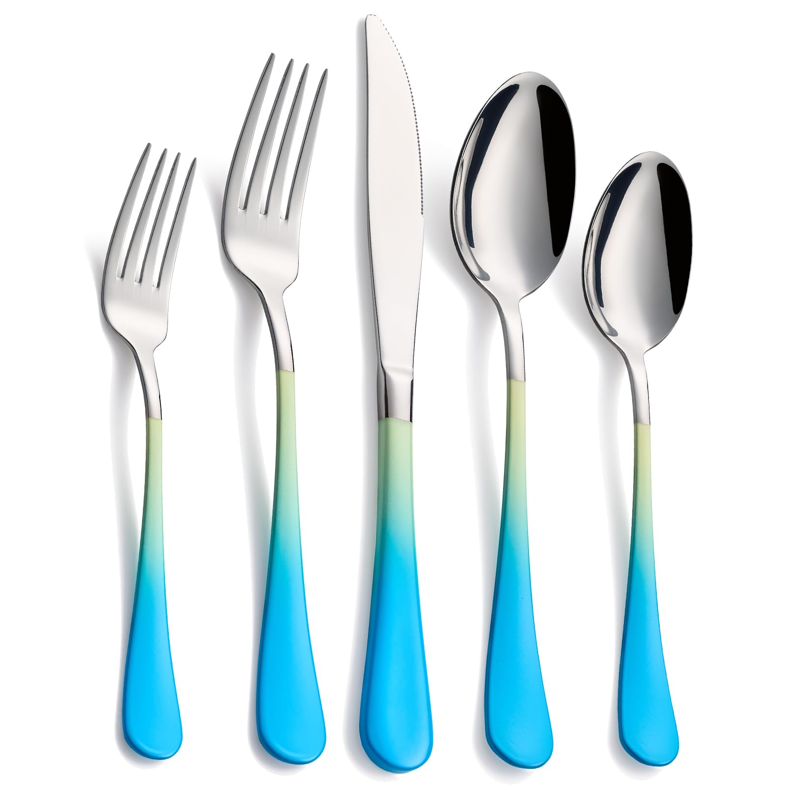 DINYWOW 20-Pieces Color Silverware Sets for 4,Blue and Yellow Handle ...
