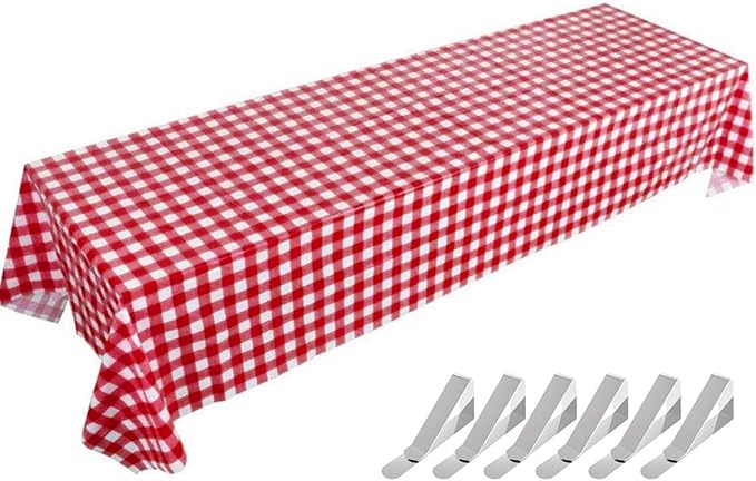 Gingham Picnic Tablecloth, Red Checkered Disposable Table Covers, 6 ...