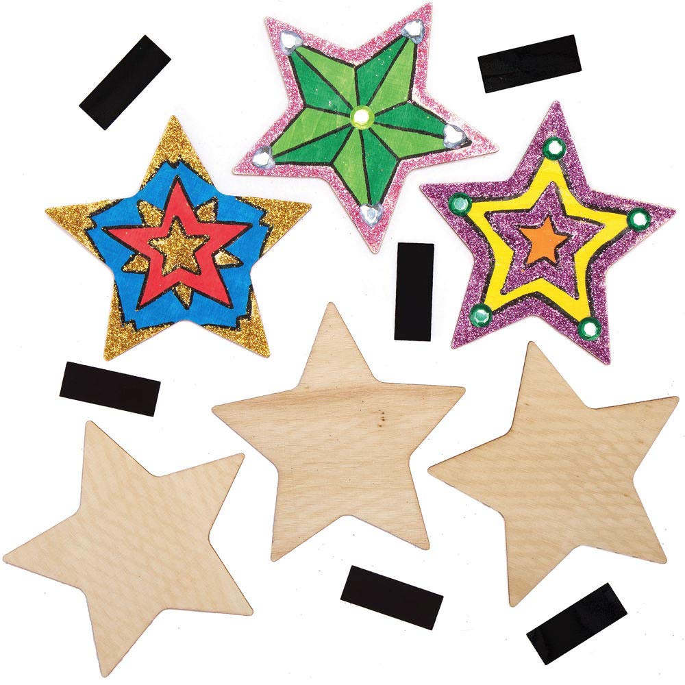 Baker Ross AX406 Star Wooden Fridge Magnets – Pack of 12, Wood Crafts ...