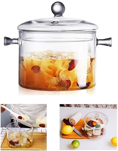 Glassware Glass Pot with Lid - 1.5 L | Heat Resistant Handles – Doubles ...