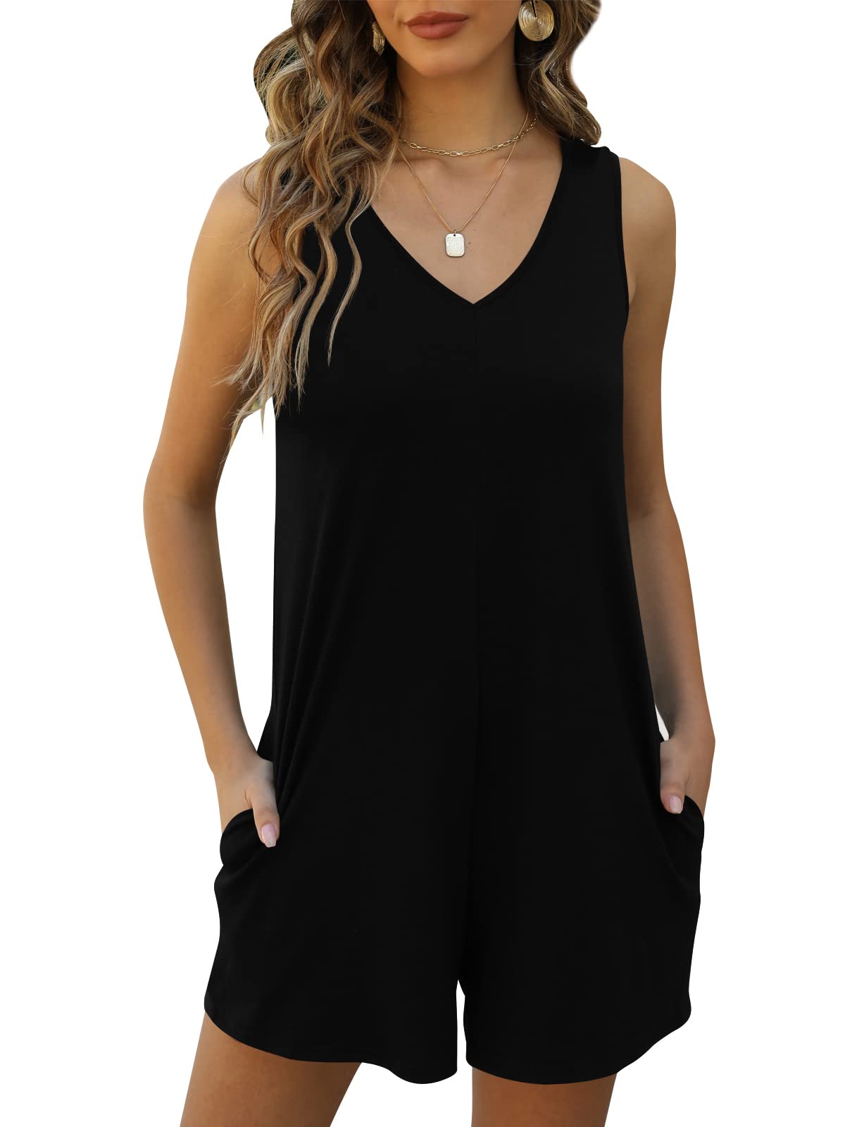 Nfsion Women's Summer V Neck Tank Top Romper Sleeveless Loose Casual ...