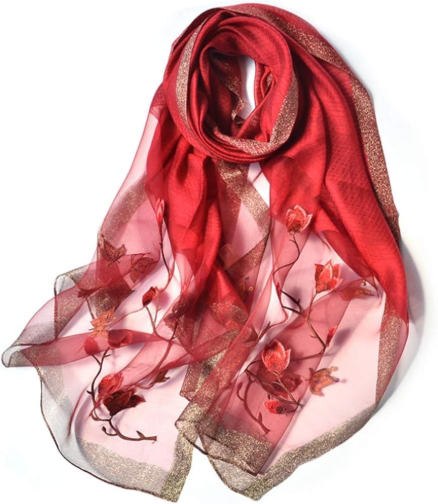 Sciarpa da donna Sciarpa ricamata in seta di gelso naturale al 100% Sciarpe con protezione ...