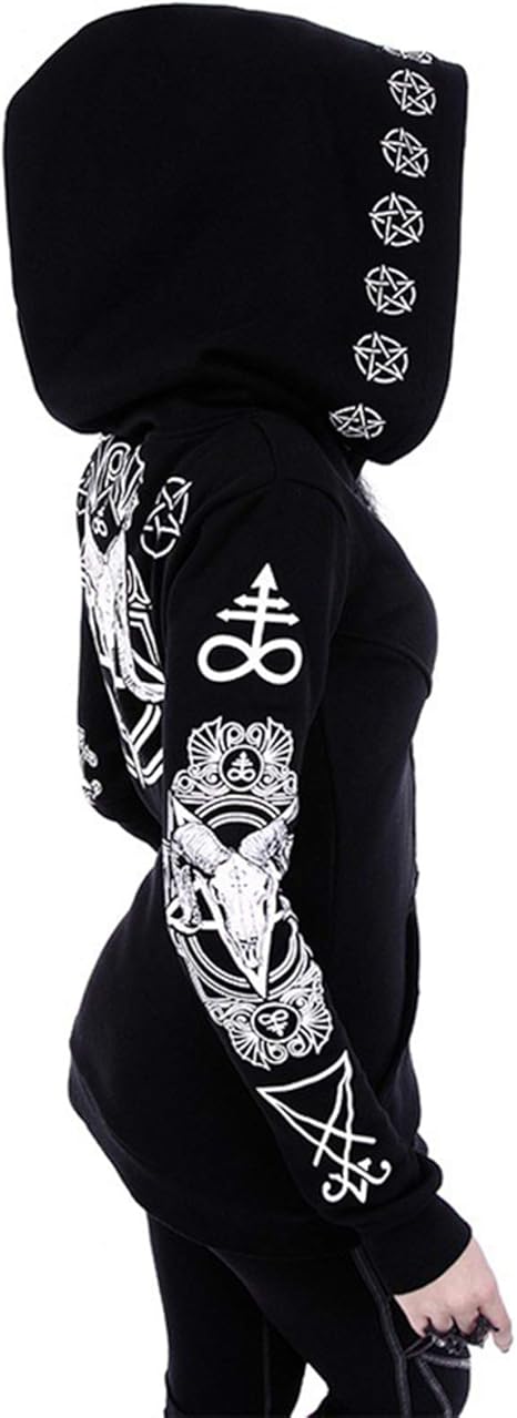 Women Halloween Printed Gothic Hoodies Oversized Zipper Hooded ...