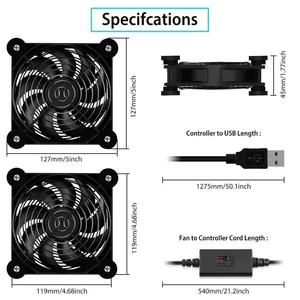 Mua NewHail 2Pack Quiet 120mm USB Fan Dual-Ball Bearings, USB Fan 5V ...