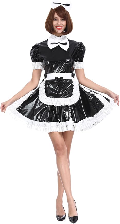 GOceBaby Women Sissy Maid Lovely Bow Lockable PVC Black Dress ...