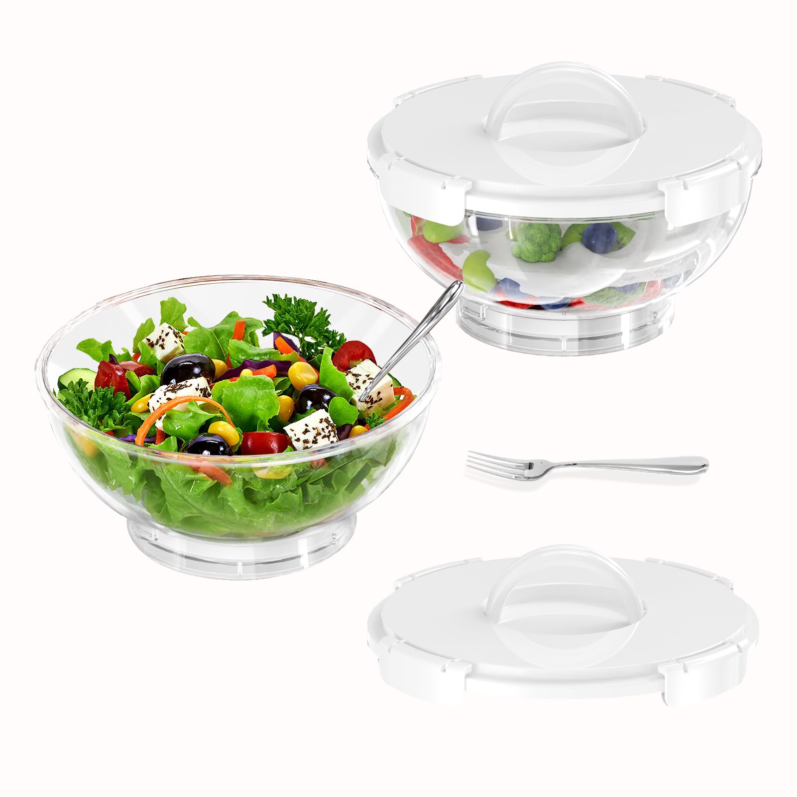 MANO 2pack Large Iced Salad Bowl with Lid and Utensils to Go Ice ...