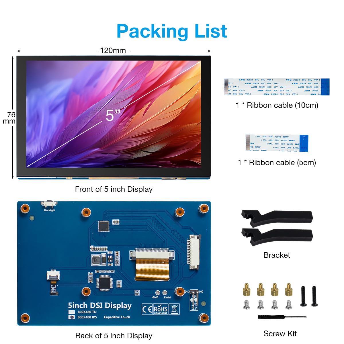 Mua Hosyond 5 Inch Touchscreen IPS MIPI DSI Display Compatible with Raspberry Pi 5/4/3, 800x480 ...