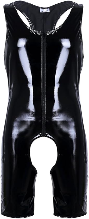 JanJean Herren Wetlook Bodysuit Offener Schritt Body Lackleder Overalls ...
