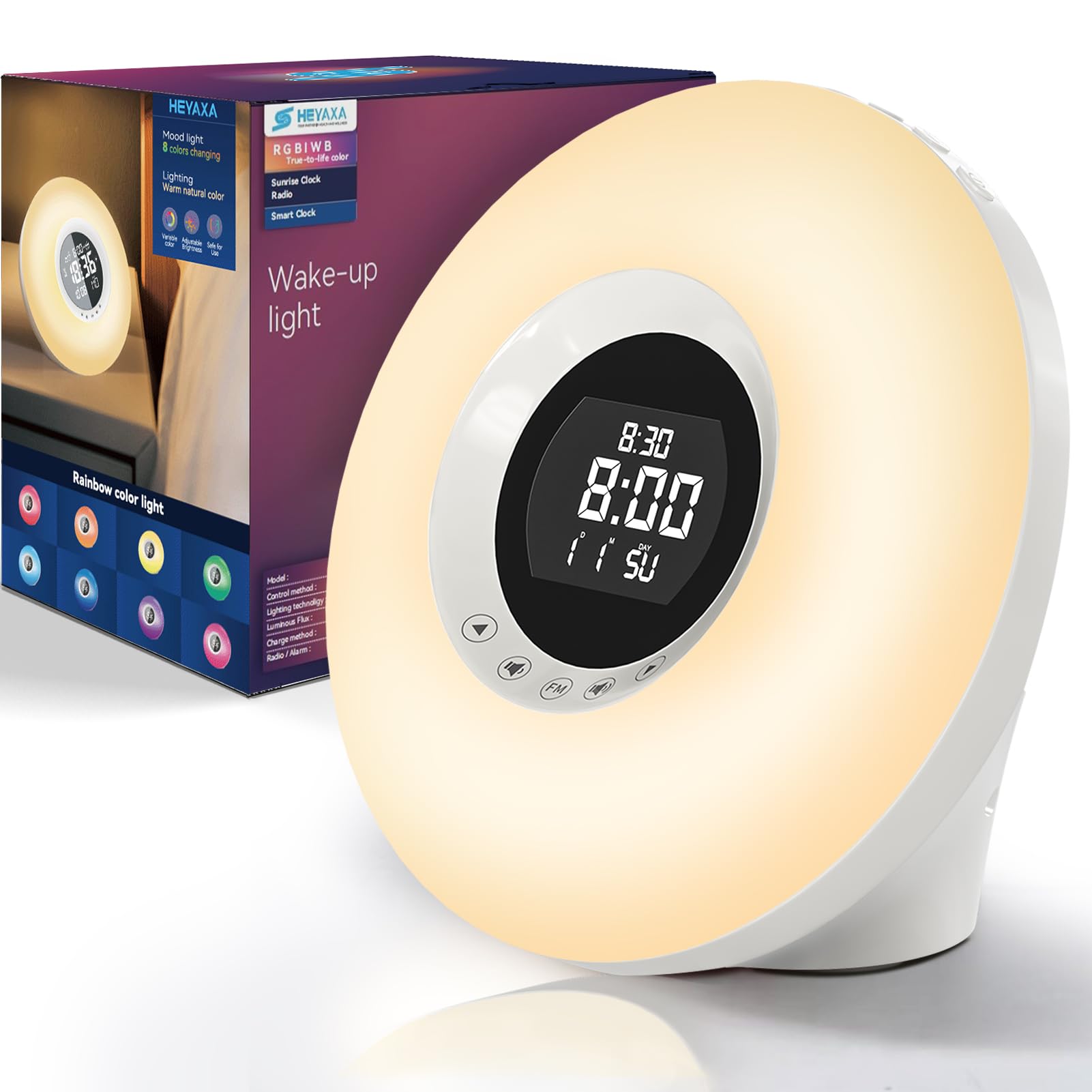 HEYAXA Sunrise Alarm Clock with Wake up Light for Kids, Adults, Heavy Sleepers, Sleep Aid with ...