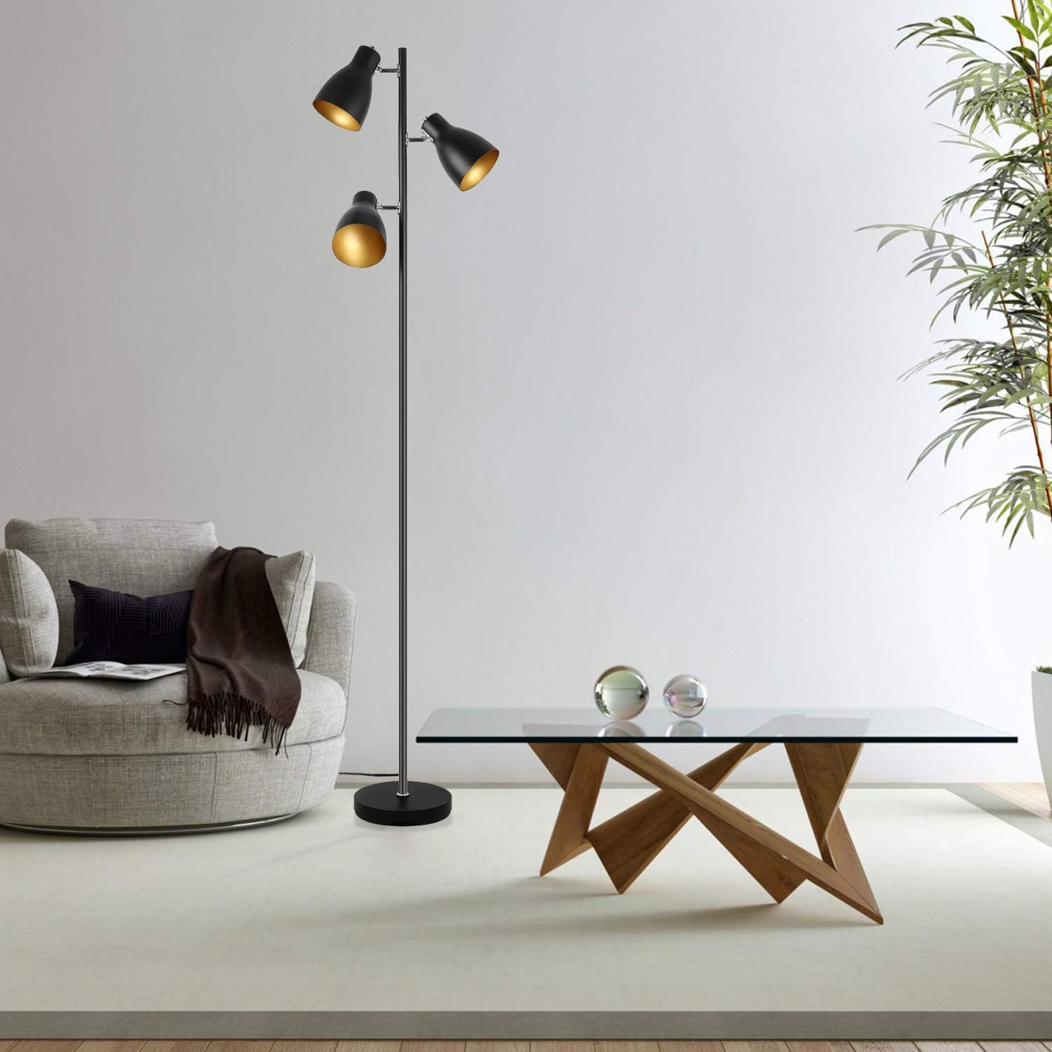 Eusamxon 3 Lights Floor lamp Rotatable for Living Room,Retro Industrial ...